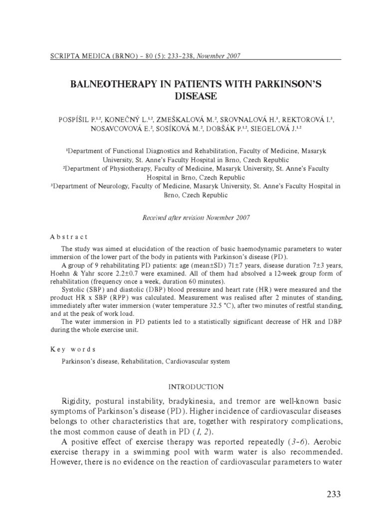Balneotherapy Effects on Parkinson's Patients | PDF | Blood Pressure ...
