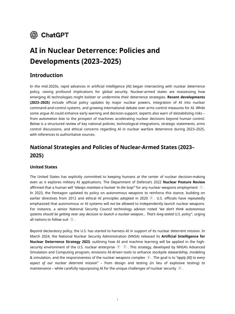 AI in Nuclear Deterrence Policies and Developments (2023-2025) | PDF ...
