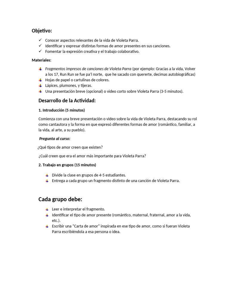 Clase de Lenguaje Violeta Parra | PDF | Amor