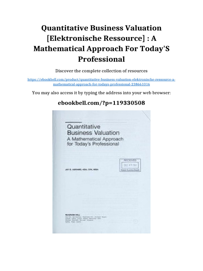 Quantitative Business Valuation (Elektronische Ressource) : A ...
