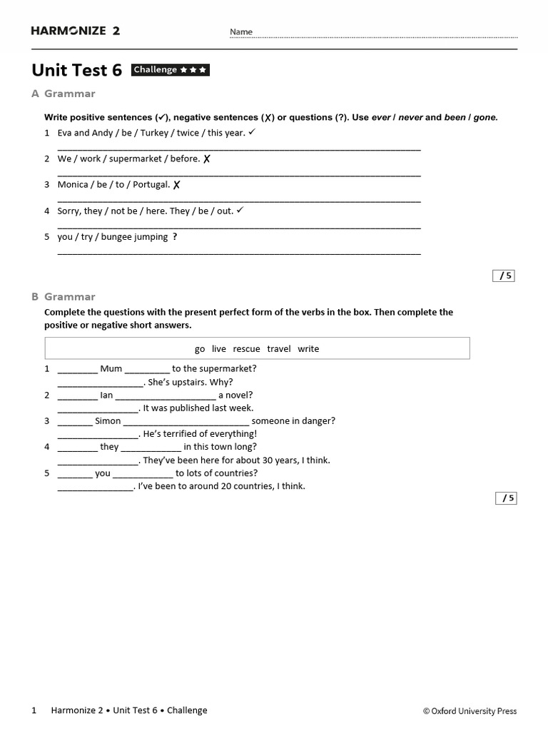 Harmonize - 2 - Unit 6 Test - Challenge | PDF