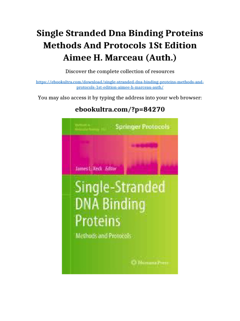 Single Stranded DNA Binding Proteins Methods and Protocols 1st Edition ...