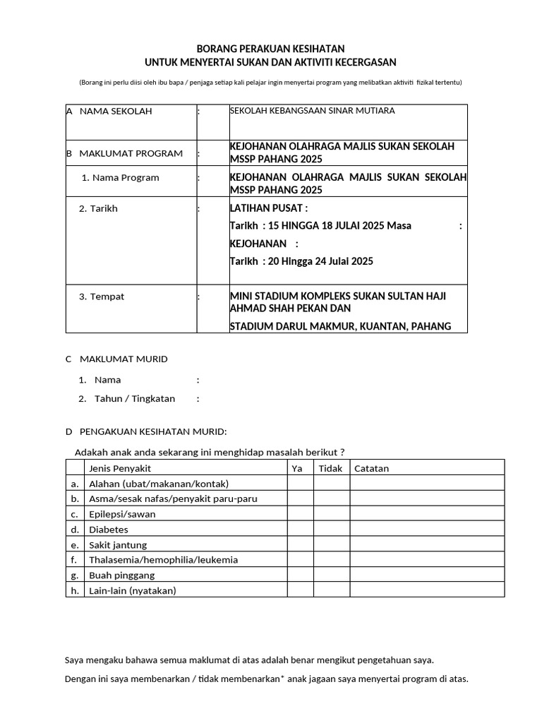 Borang Perakuan Kesihatan-Word | PDF