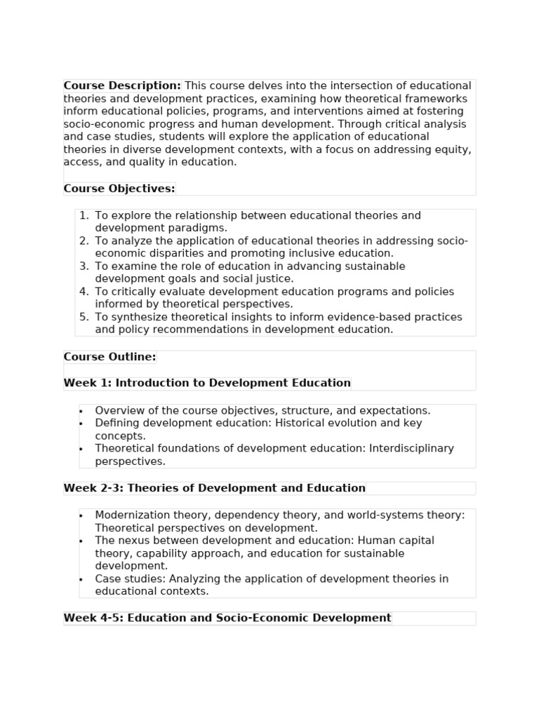 Theories and Development in Education_course Outline | PDF | Pedagogy