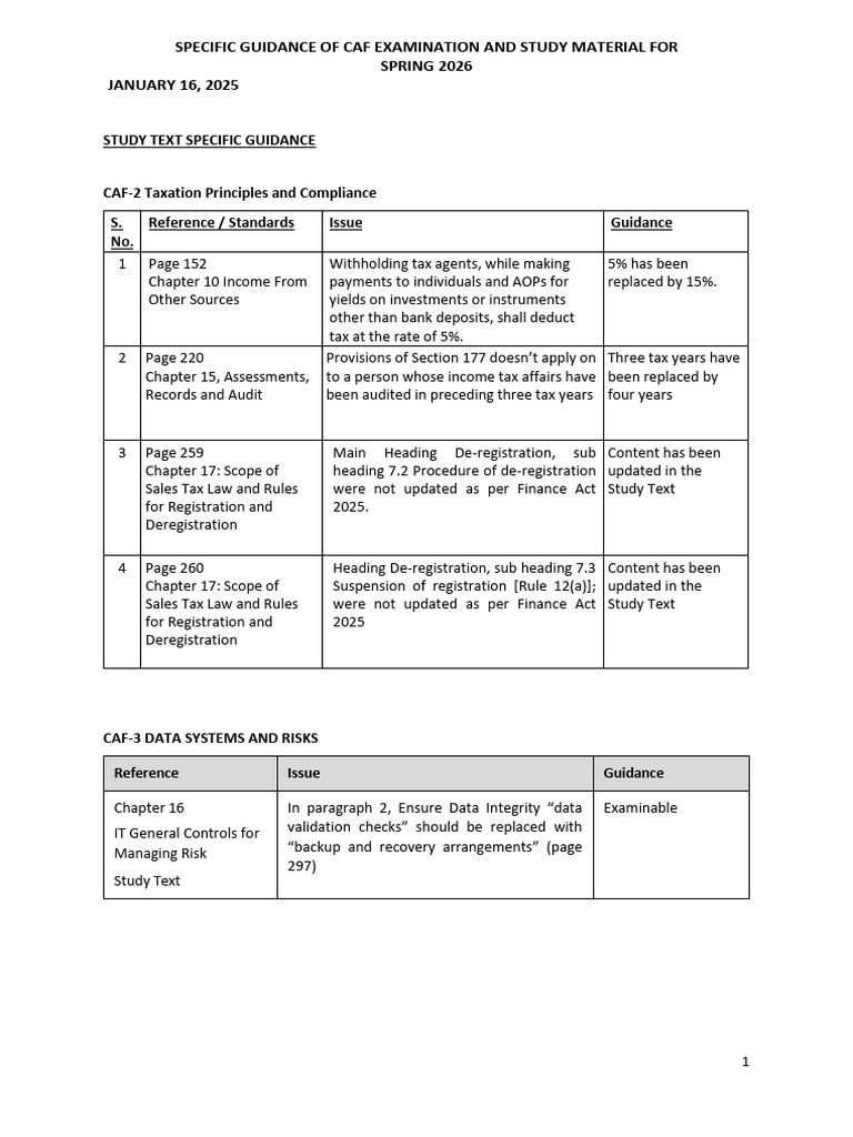 Specific Guidance CAF Exam Study Material | PDF | Taxes | Audit