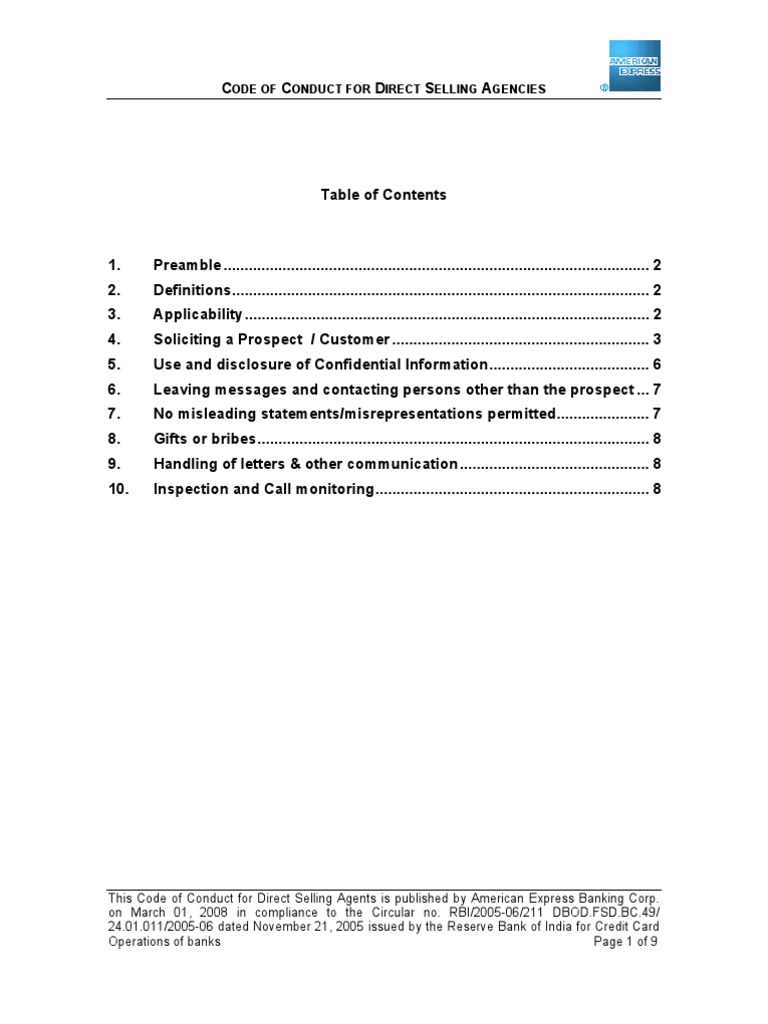 Dsa Code of Conduct | Download Free PDF | American Express | Sales