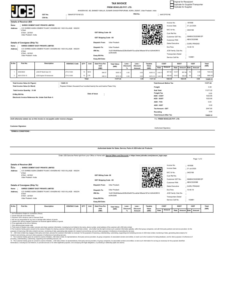 Tax Invoice GST With IRN and Eway 491656 | PDF | Invoice | Taxes