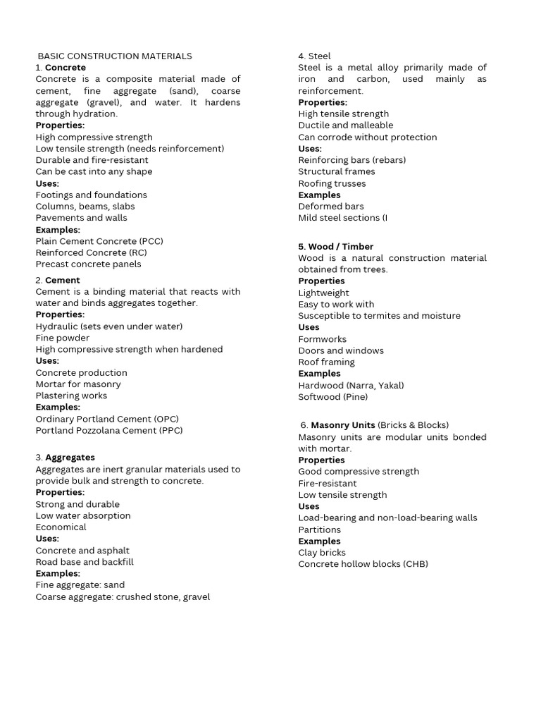 Basic Construction Materials. Building Technology | PDF | Concrete ...