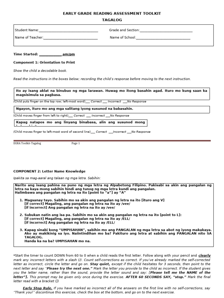 Egra Toolkit Tagalog 2 1 | PDF