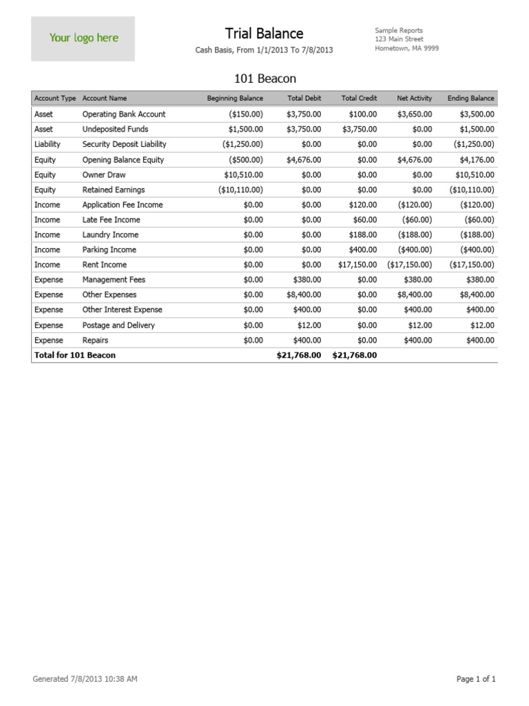 Trial Balance-Sample Reports | PDF | Debits And Credits | Financial ...