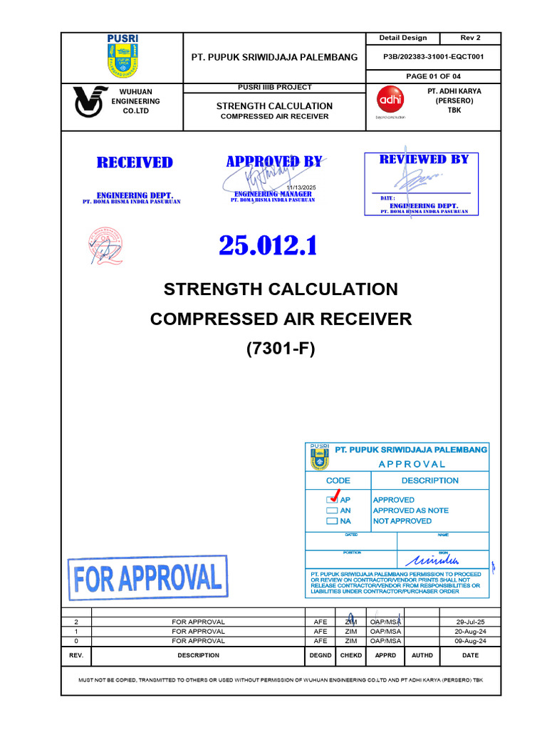 P3B-202383-31001-EQCT001 Strength Calculation Commpressed Air Receiver ...