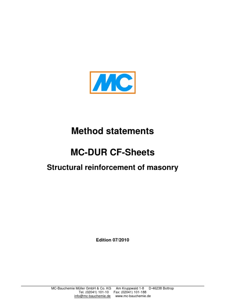 Methode Statement CF-Sheets Onto Masonry | PDF | Epoxy | Masonry