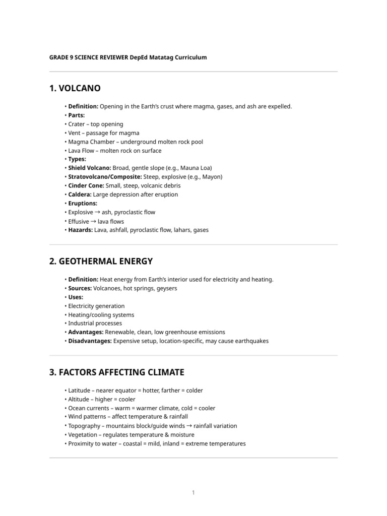 Grade9 Science Reviewer | PDF | Volcano | Lava