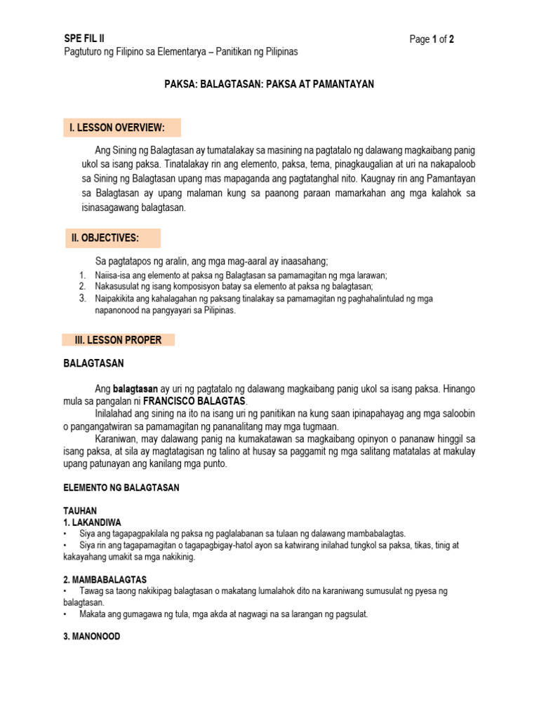 SPE FIL II Module 17. Lesson Proper | PDF
