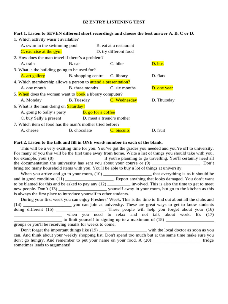 b2 Entry Listening Test | PDF