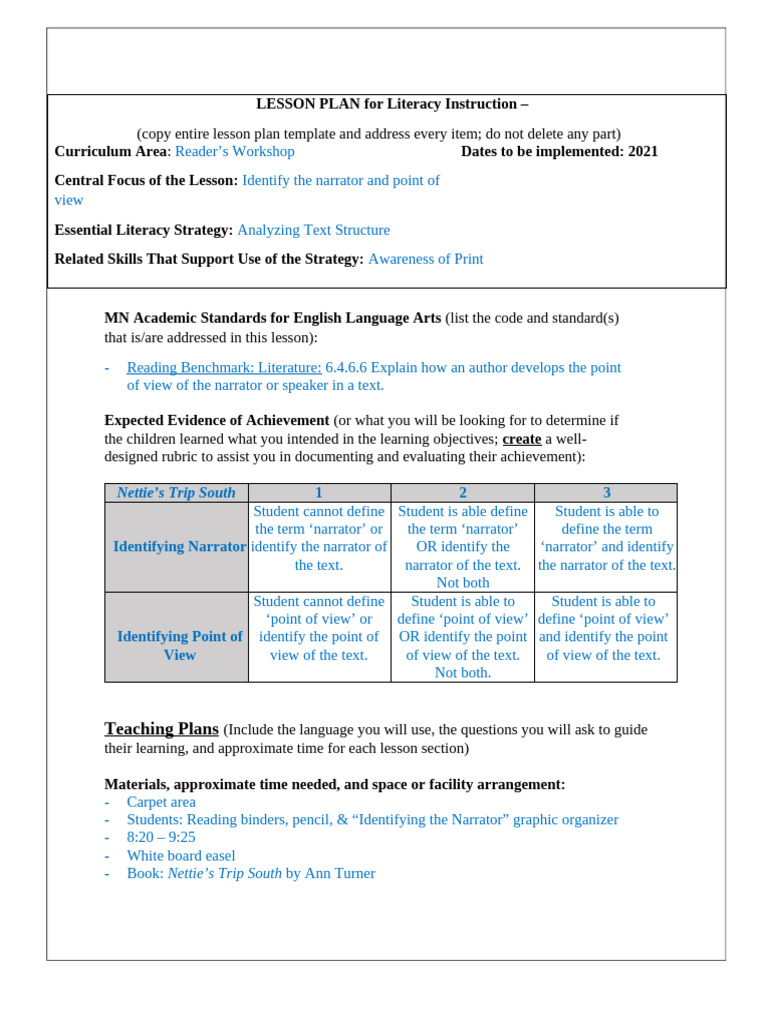 Reader's Workshop LP - Identifying Narrator (1) | PDF | Narration ...