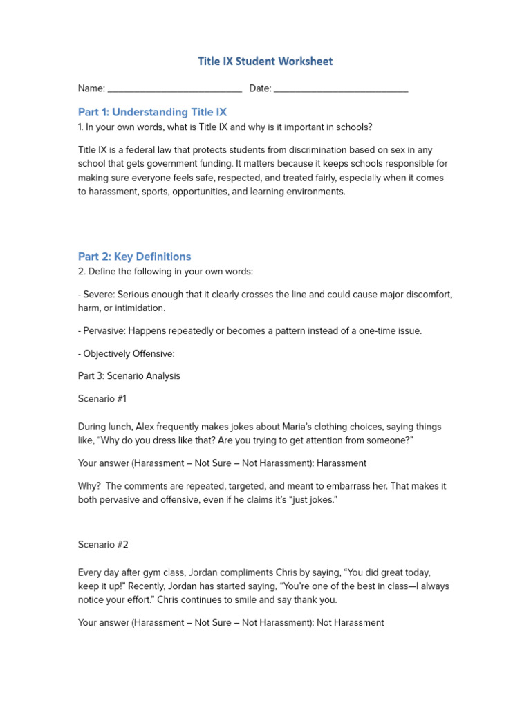 Title IX Worksheet - Online Health | PDF | Title Ix | Harassment