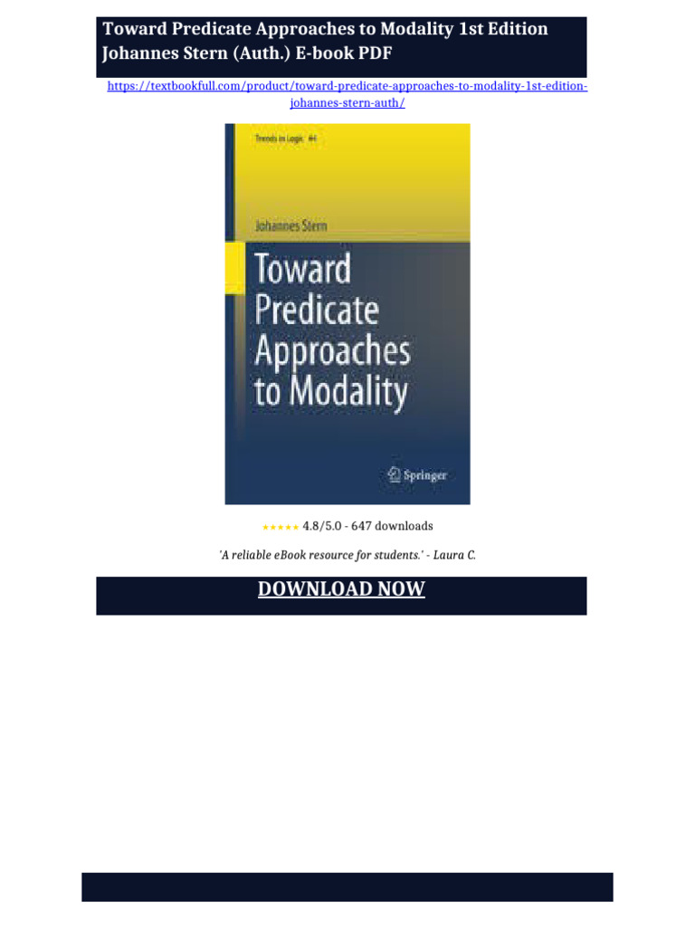 Toward Predicate Approaches to Modality 1st Edition Johannes Stern ...