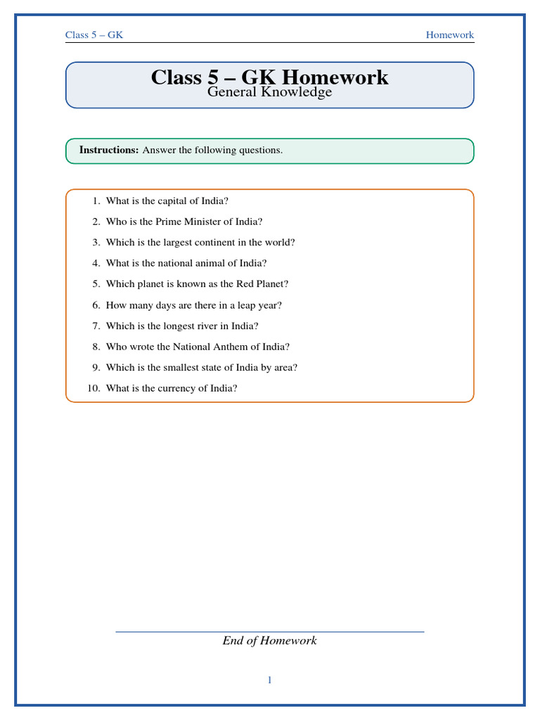 G K Class 5 | PDF