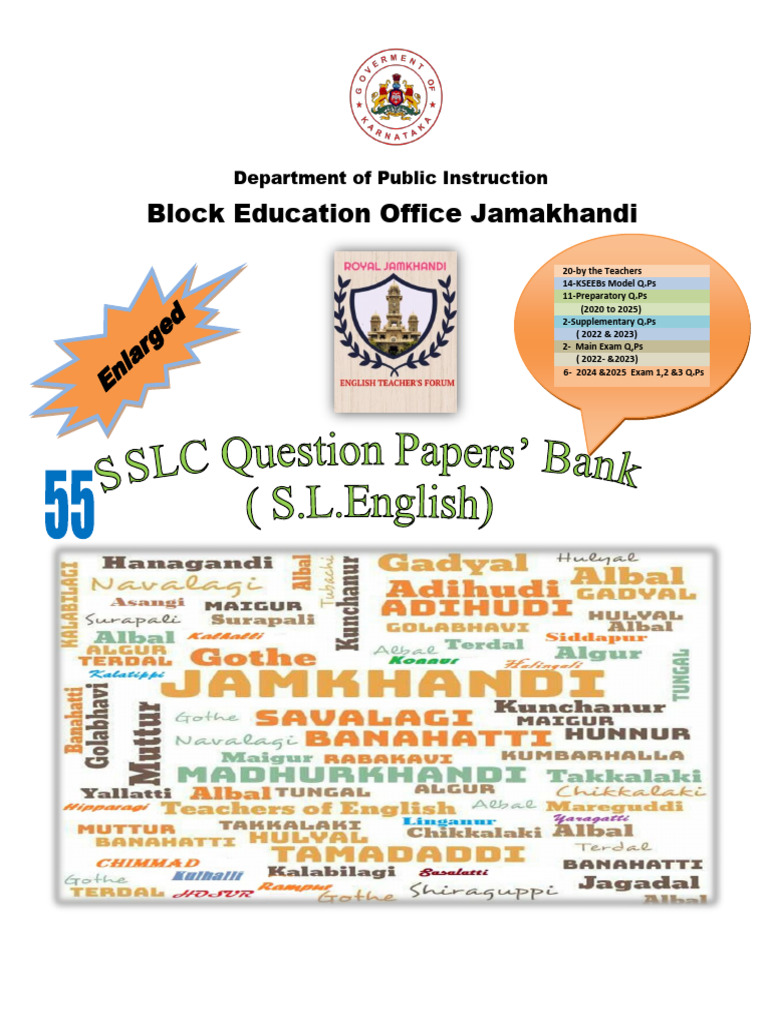 55 SSLC Question Papers' Bank | PDF | English Language | Subject (Grammar)