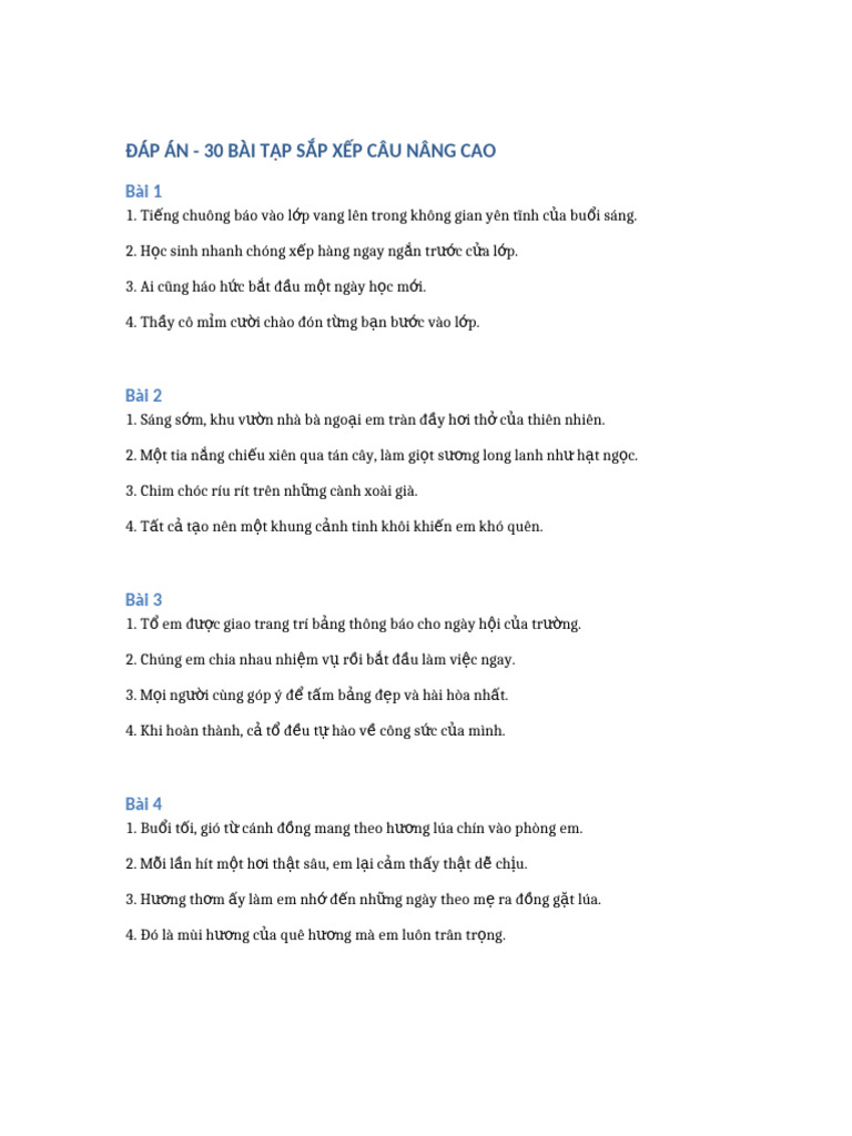 Dap An 30 Bai Tap Sap Xep Cau Nang Cao | PDF