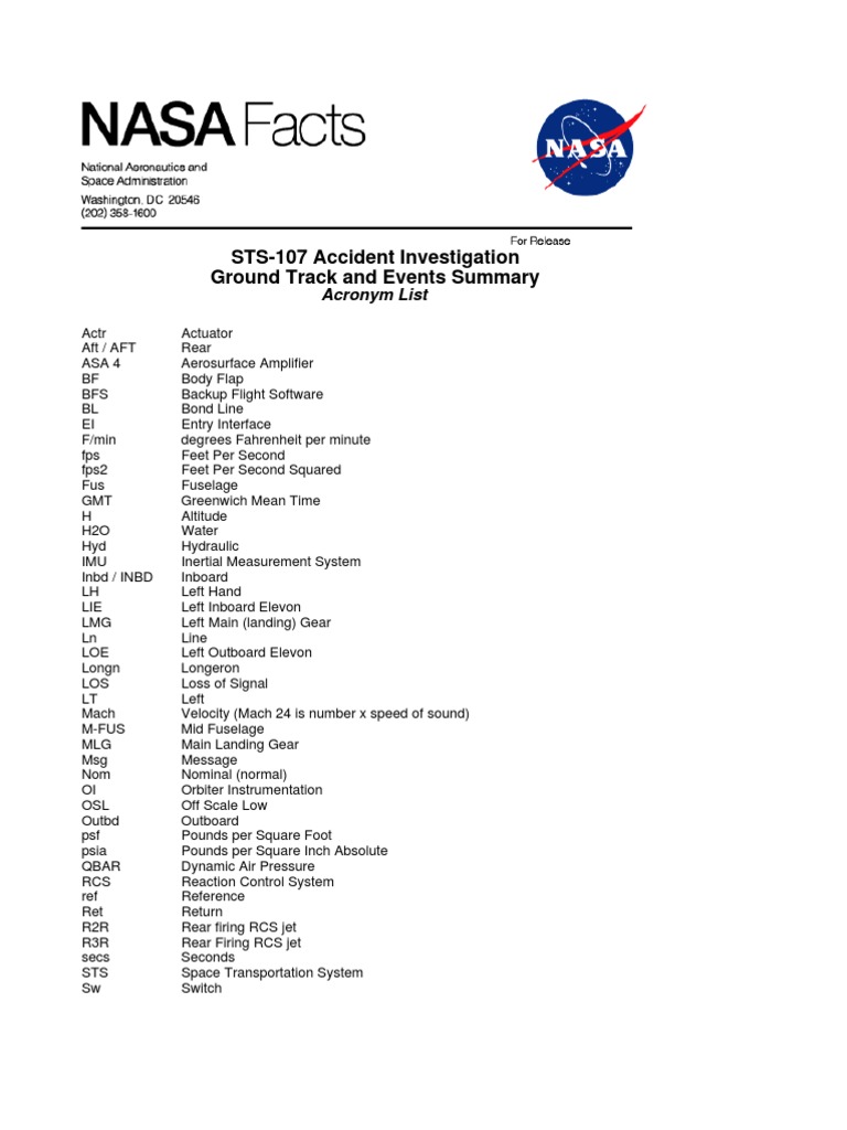 NASA: 2211main COL Ground Track Acronyms | PDF | Science & Mathematics ...