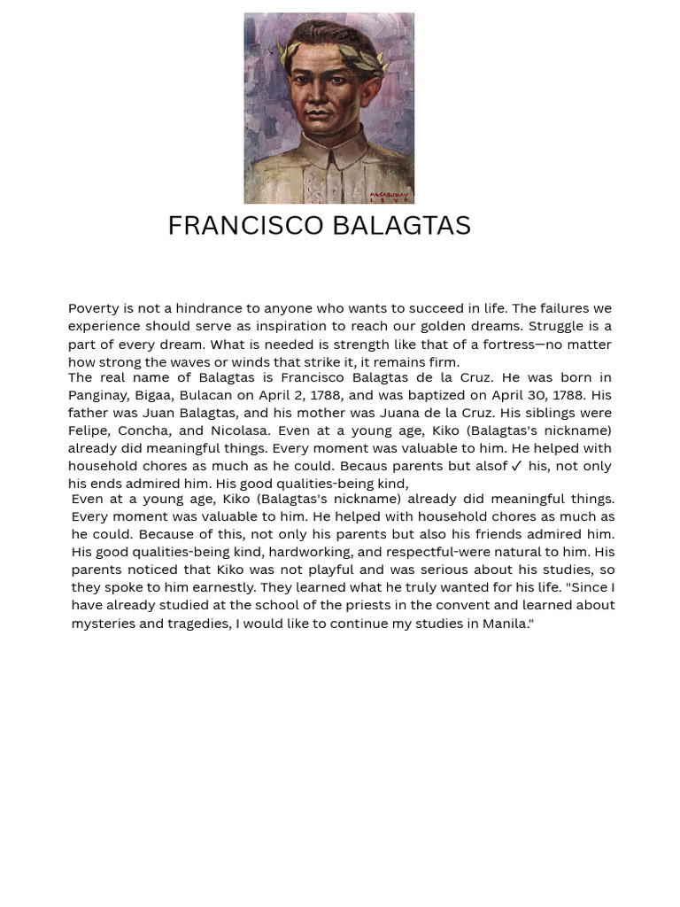 Markling Talambuhay. Balagtas Ang Dakilang Makata Ng Lahing Pilipino ...