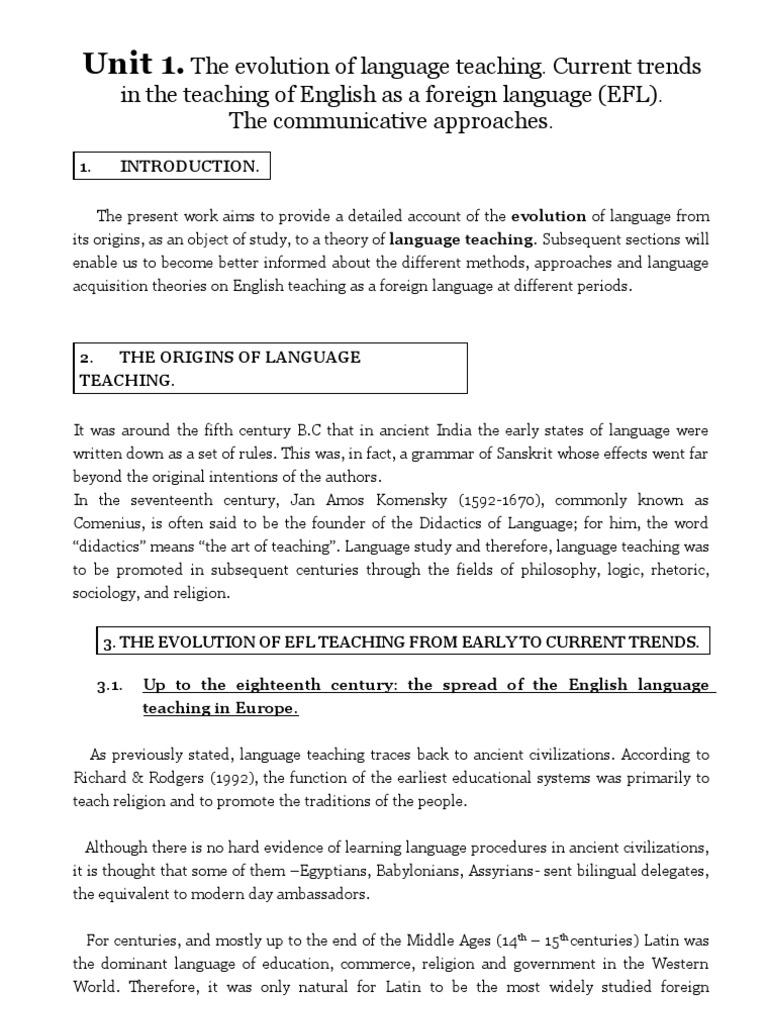 Unit 1 - The Evolution of Language Teaching | PDF | Language Education ...