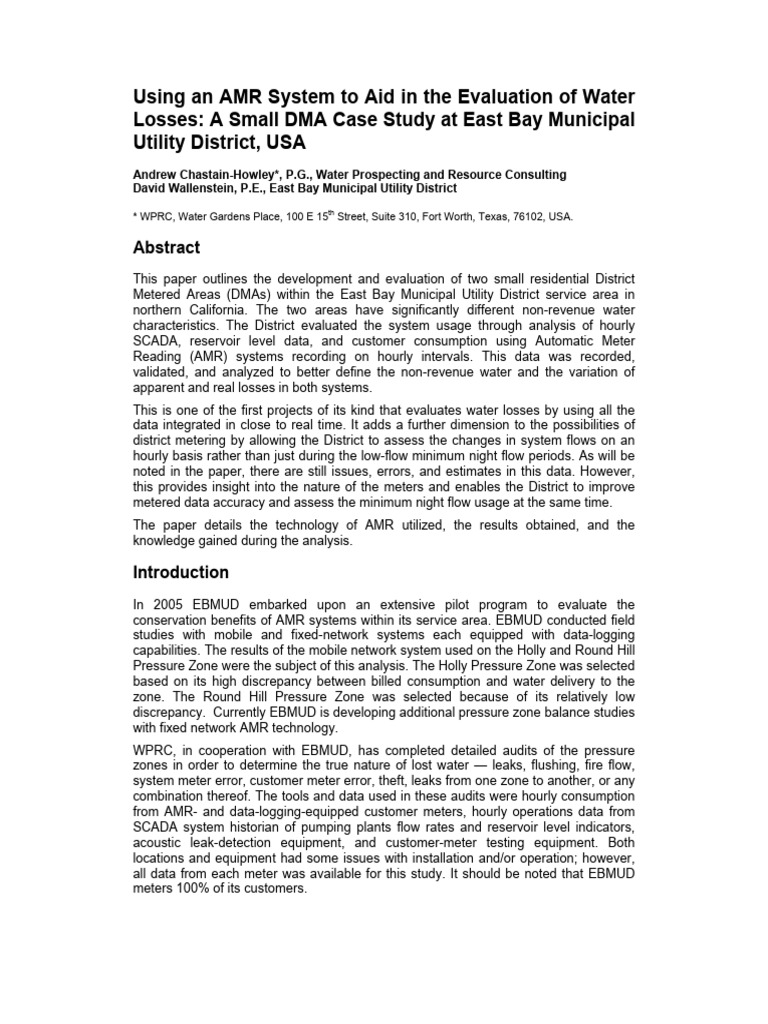Using An AMR System To Aid in The Evaluation of Water Losses: A Small ...