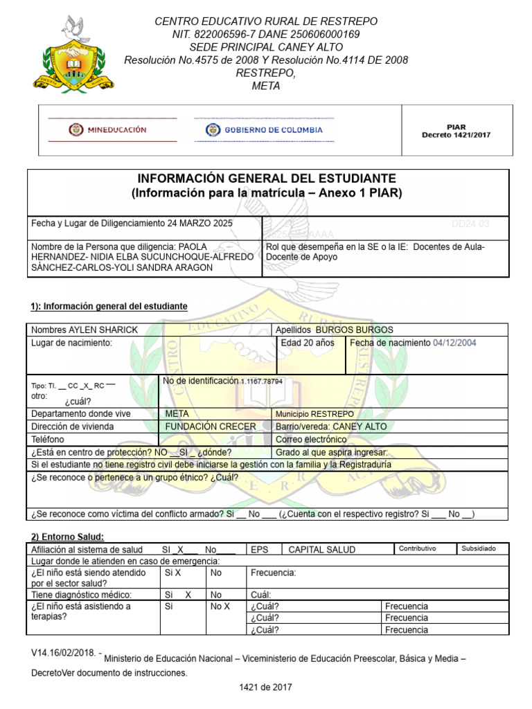 Piar Anexo 1,2,3 Postprimaria Editable | PDF | Educación de la primera ...