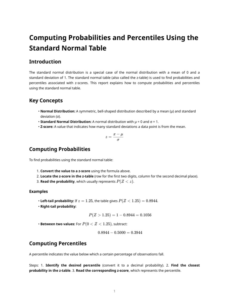 Computing Probabilities and Percentiles Using The Standard Normal Table ...