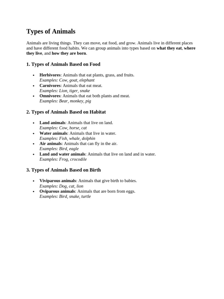 Types of Animals | PDF