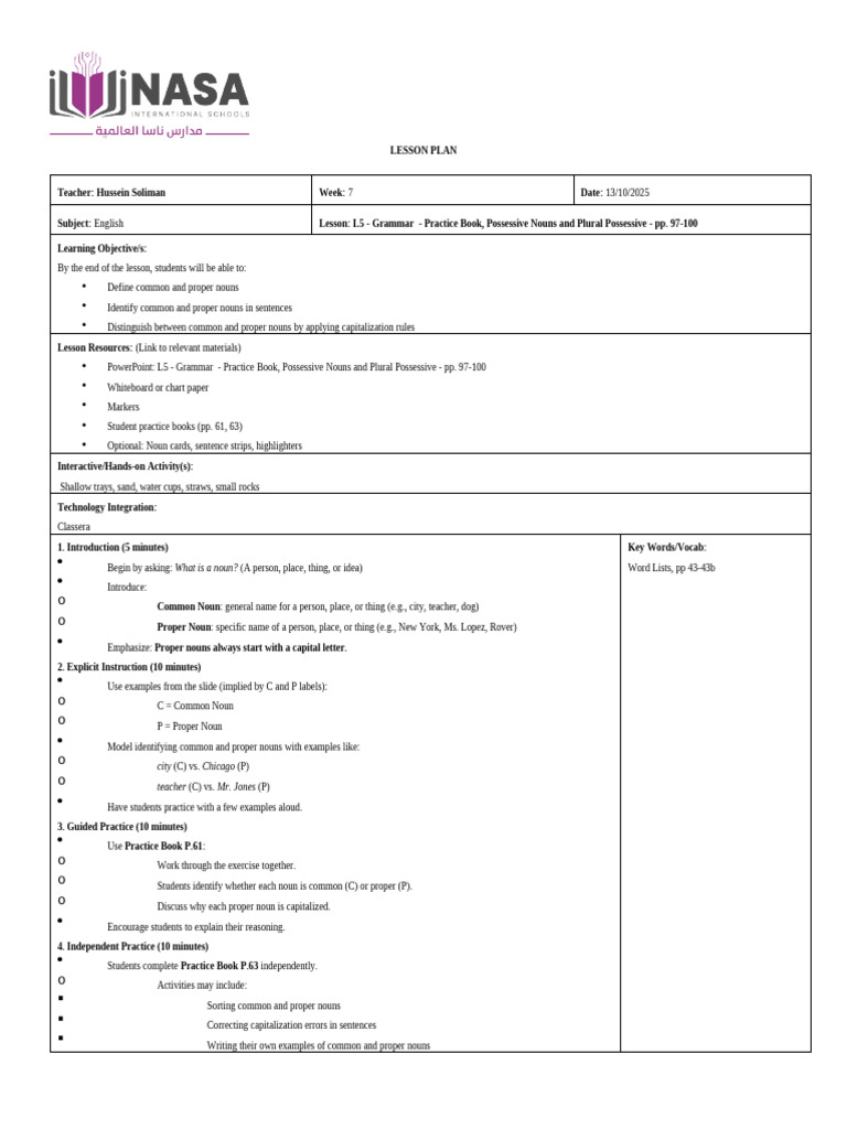 L5 - Grammar - Practice Book, Possessive Nouns and Plural Possessive ...