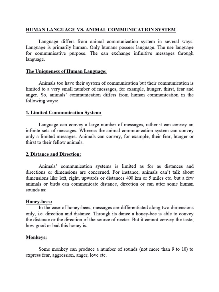 672440320 HUMAN LANGUAGE vs Animal Communication Sysytem | PDF ...