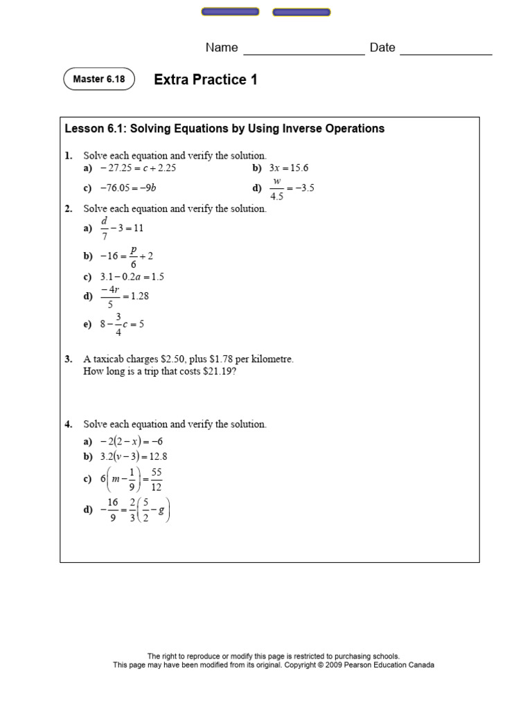 Chapter 6 Extra Practice | PDF | Equations | Mathematical Concepts