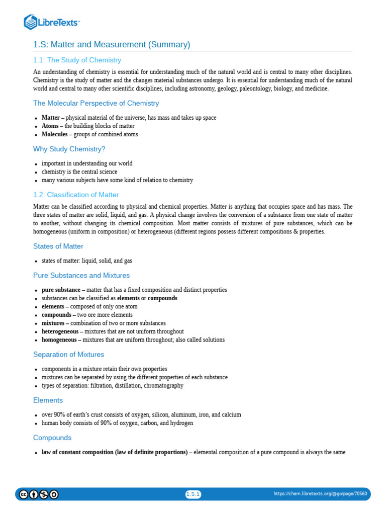 Matter and Measurement (Summary) | PDF | Chemical Substances | Mixture