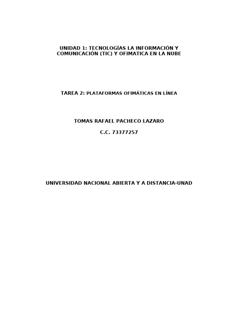 Unidad 1 Tarea 2 Tomas Rafael Pacheco Lazaro | PDF | Tecnología de ...
