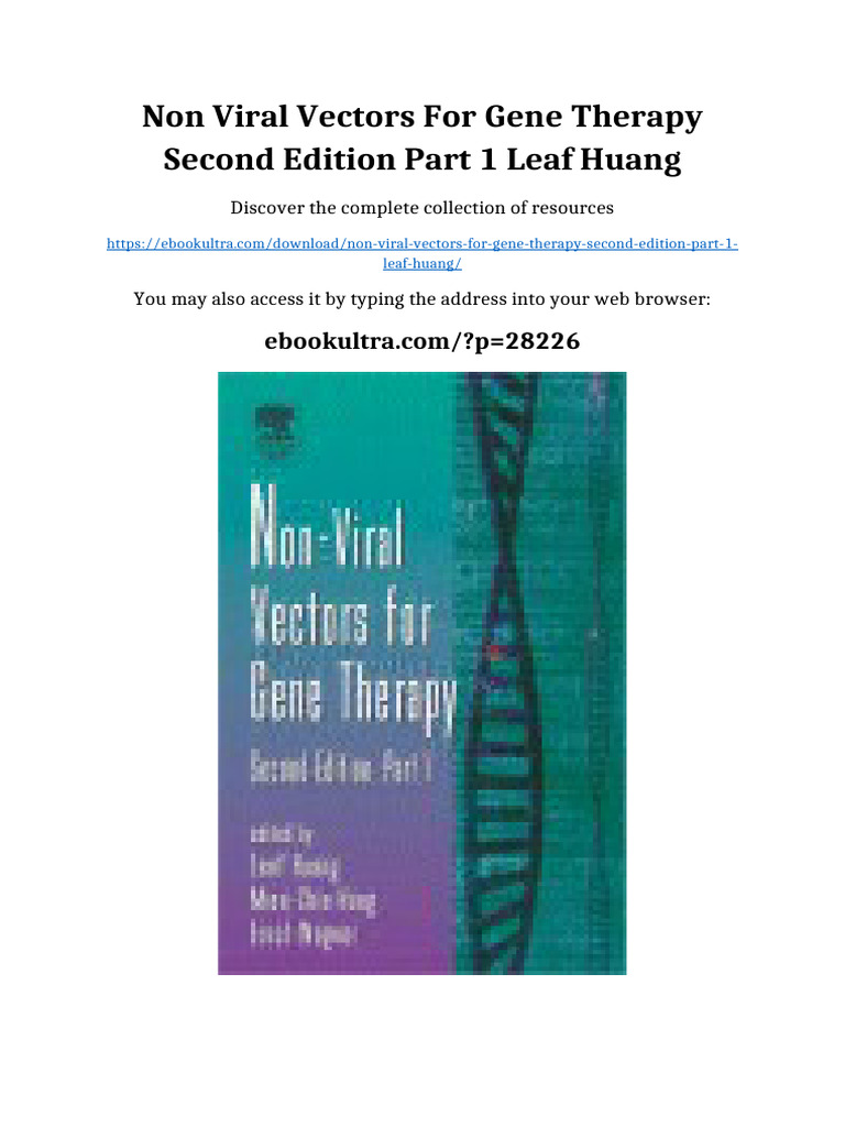 Non Viral Vectors For Gene Therapy Second Edition Part 1 Leaf Huang No ...
