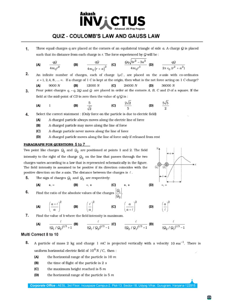 Electrostatics Practice Sheet 1 | PDF