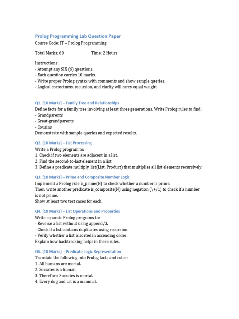 IT594 Lab Question Paper Set1 | PDF | Mathematical Logic | Theoretical ...