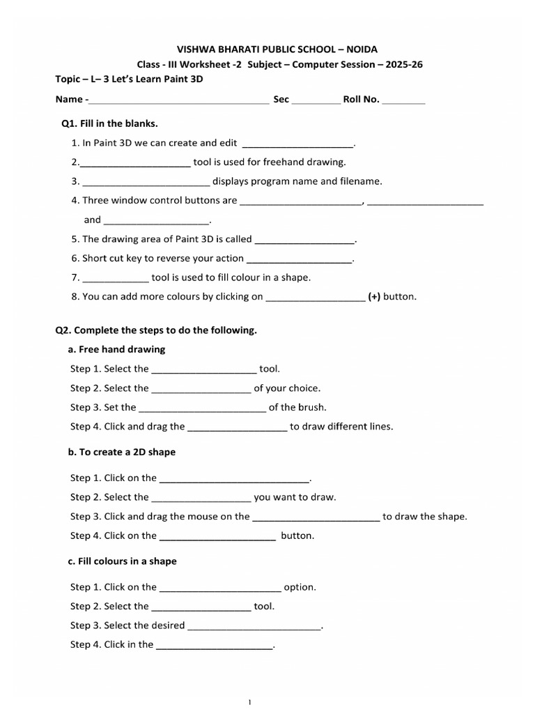 Class 3 Computer Worksheet 2 | PDF