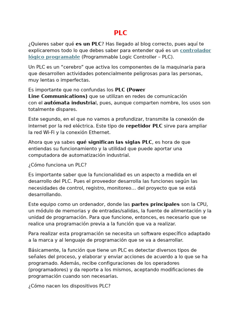 Controlador Lógico Programable: Es Un PLC | PDF | Controlador lógico ...