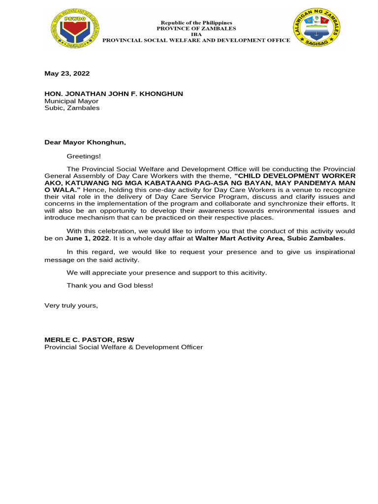 DCW Assembly Invitation Letter | PDF
