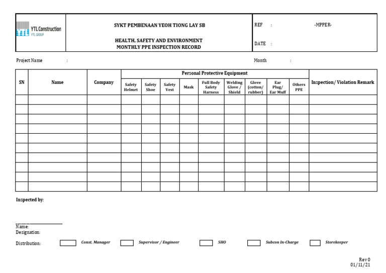 Monthly PPE Inspection Record | PDF