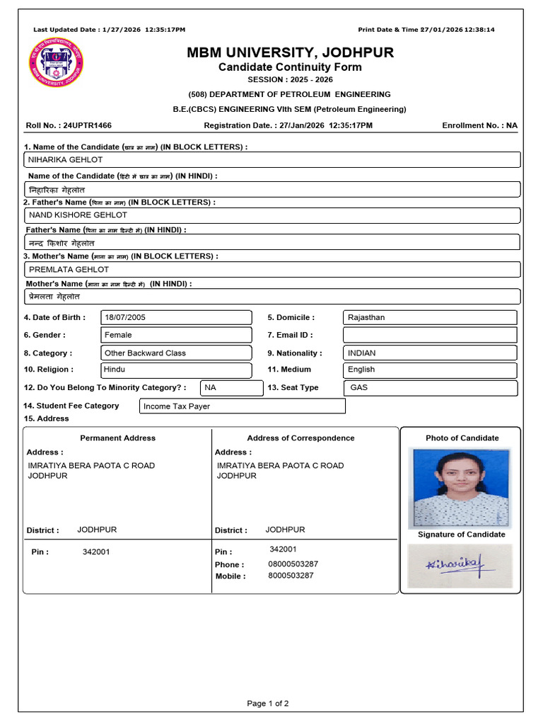 Nehu Continuity Form (1) | PDF