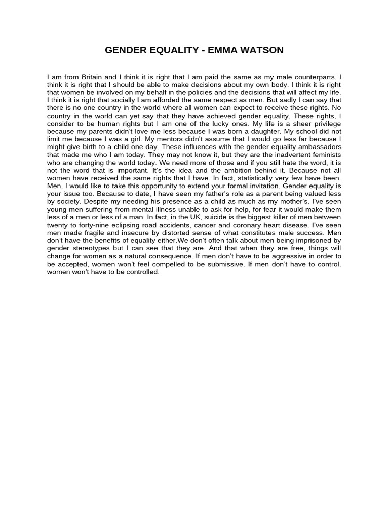 Gender Equality - Emma Watson | PDF