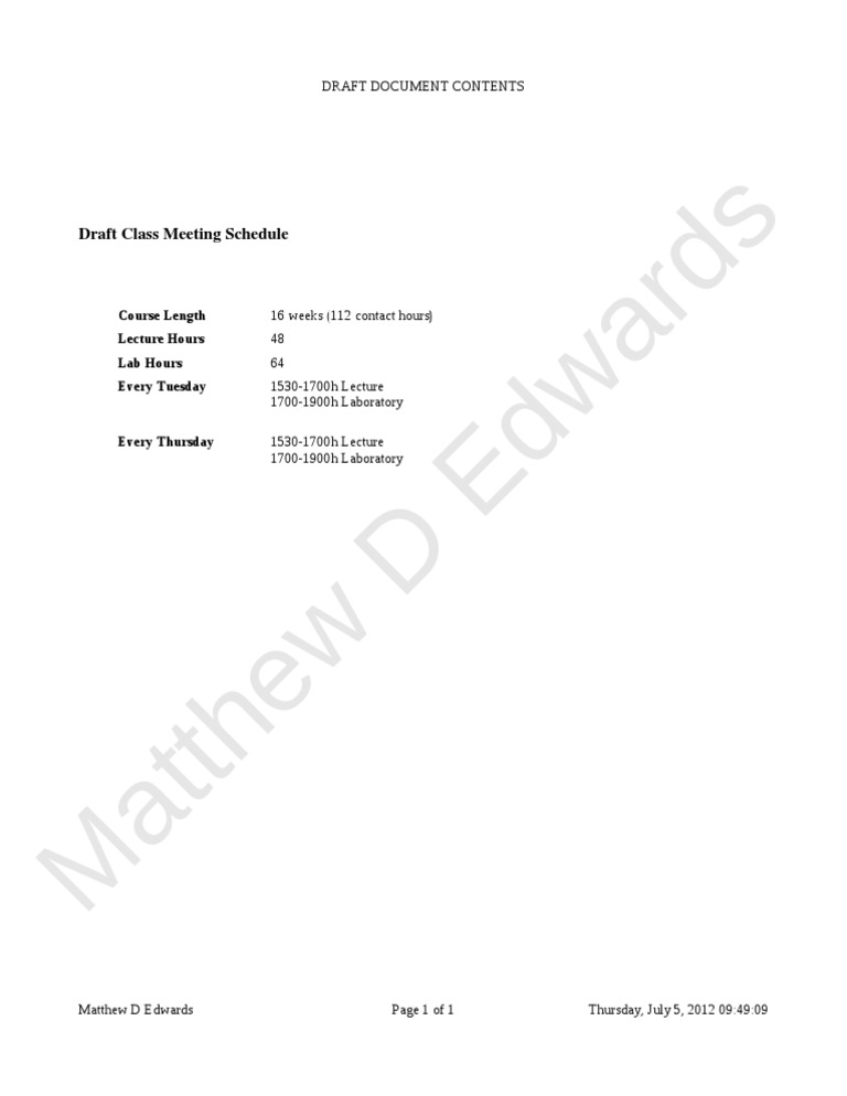 16-Week Class Schedule for Edwards Course | PDF