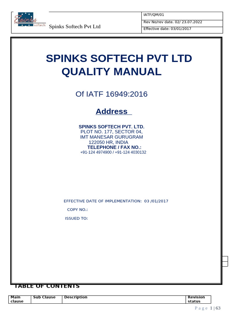 1) .Iatf 16949 Quality Manual | PDF | Audit | Quality Management