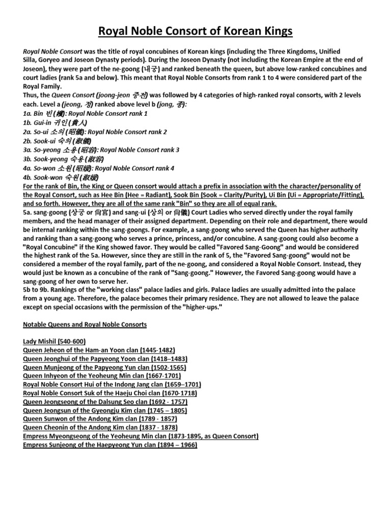 Royal Noble Consort of Korean Kings | PDF | Monarchy | Nobility