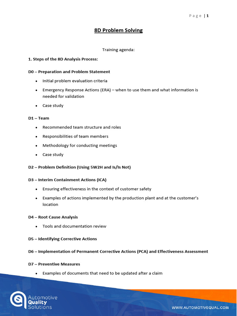 8D Problem Solving Training | PDF | Methodology
